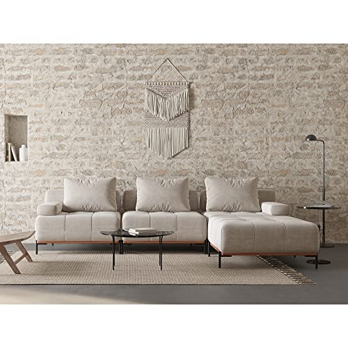 Acanva Convertible Modular Sectional Sofa, Mid-Century Modern Minimalist Free Combination U/L Shaped Reversible Couch for Living Room, 4 Piece Set, Beige