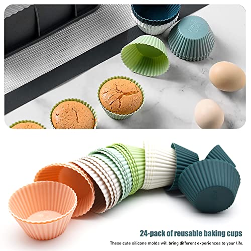 Reusable Silicone Cupcake Baking Cups 24 Pack, 2.75 inch Silicone Baking Cups, Non-stick Muffin Cupcake Liners for Party Halloween Christmas, Easy Clean Pastry Muffin Molds（Multicolor）