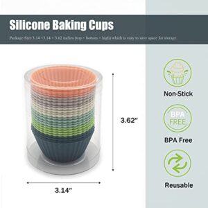 Reusable Silicone Cupcake Baking Cups 24 Pack, 2.75 inch Silicone Baking Cups, Non-stick Muffin Cupcake Liners for Party Halloween Christmas, Easy Clean Pastry Muffin Molds（Multicolor）