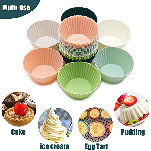 Reusable Silicone Cupcake Baking Cups 24 Pack, 2.75 inch Silicone Baking Cups, Non-stick Muffin Cupcake Liners for Party Halloween Christmas, Easy Clean Pastry Muffin Molds（Multicolor）