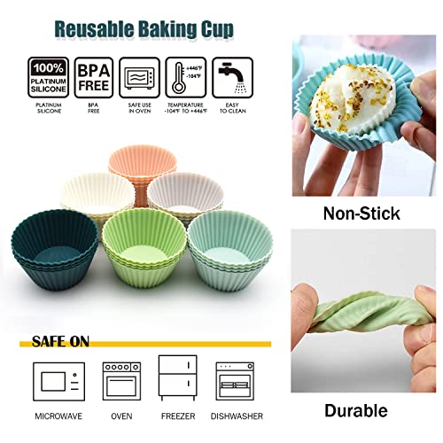 Reusable Silicone Cupcake Baking Cups 24 Pack, 2.75 inch Silicone Baking Cups, Non-stick Muffin Cupcake Liners for Party Halloween Christmas, Easy Clean Pastry Muffin Molds（Multicolor）