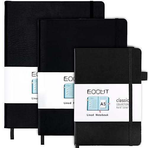 EOOUT Leather Journal, Hardcover Notebook, 3pcs, Notebook Set, A5 B5 Letter Size, 80 Pages, 100 GSM, Journals for Writing, College Ruled Notebook