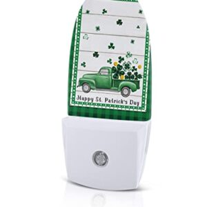 St. Patrick's Day Night Light, LED Plug in Night Light, Green Checkered Board Truck Clover on Wood Night Lights with Dusk to Dawn Sensor Decorative Kids/Adults Nightlight for Bedroom Bathroom