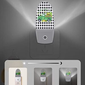 St. Patrick's Day Night Light, LED Plug in Night Light, Black and White Checkered Green Truck Clover Gold Night Lights with Dusk to Dawn Sensor Decorative Kids/Adults Nightlight for Bedroom Bathroom