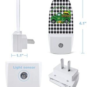 St. Patrick's Day Night Light, LED Plug in Night Light, Black and White Checkered Green Truck Clover Gold Night Lights with Dusk to Dawn Sensor Decorative Kids/Adults Nightlight for Bedroom Bathroom