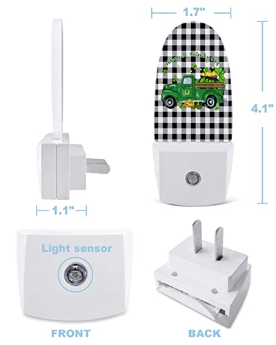 St. Patrick's Day Night Light, LED Plug in Night Light, Black and White Checkered Green Truck Clover Gold Night Lights with Dusk to Dawn Sensor Decorative Kids/Adults Nightlight for Bedroom Bathroom