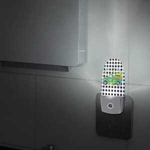 St. Patrick's Day Night Light, LED Plug in Night Light, Black and White Checkered Green Truck Clover Gold Night Lights with Dusk to Dawn Sensor Decorative Kids/Adults Nightlight for Bedroom Bathroom