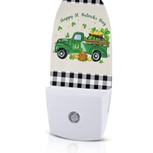 St. Patrick's Day Night Light, LED Plug in Night Light, Black White Checkered Green Truck Clover Gold Night Lights with Dusk to Dawn Sensor Decorative Kids/Adults Nightlight for Bedroom Bathroom