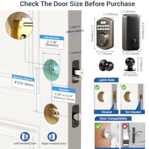 Veise Keyless Entry Door Lock with 2 Door Knobs - Keypad Door Lock with Handle, Front Door Lock Set, Electronic Keypad Deadbolt Smart Lock, Auto Lock, Easy Installation, Oil-Rubbed Bronze