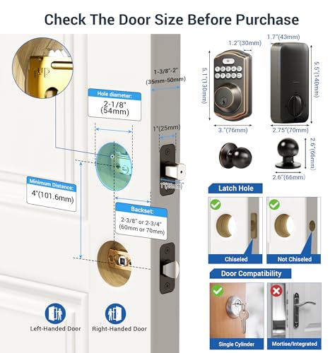 Veise Keyless Entry Door Lock with 2 Door Knobs - Keypad Door Lock with Handle, Front Door Lock Set, Electronic Keypad Deadbolt Smart Lock, Auto Lock, Easy Installation, Oil-Rubbed Bronze