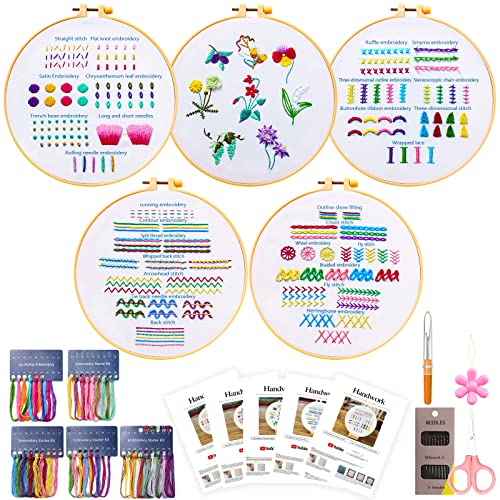 BOZUAN 36 Stitches Embroidery Kit for Beginners, 4 Set Embroidery Stitches Practice Kit, Cross Stitch Kits for Adults with Embroidery Patterns, Beginner Embroidery Kit, Embroidery Kits for Adults