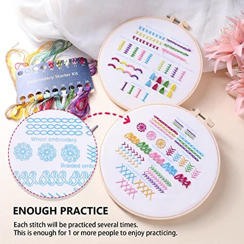 BOZUAN 36 Stitches Embroidery Kit for Beginners, 4 Set Embroidery Stitches Practice Kit, Cross Stitch Kits for Adults with Embroidery Patterns, Beginner Embroidery Kit, Embroidery Kits for Adults