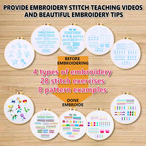 BOZUAN 36 Stitches Embroidery Kit for Beginners, 4 Set Embroidery Stitches Practice Kit, Cross Stitch Kits for Adults with Embroidery Patterns, Beginner Embroidery Kit, Embroidery Kits for Adults