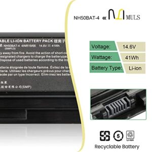 NH50BAT-4 41Wh Laptop Battery for PROSTAR Clevo NH50ED HASEE G7-CT7NA GIGABYTE Gigabyte A5 X1 SHINELON T3 PRO MEDION MD64300 SYSTEMAX System76 Gazelle Sager G58R MIFCOM EG5 i7-GTX 1660 Ti 14.6V