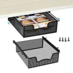 jksmart 2-pack hanging pullout drawer basket, sliding under shelf storage basket, under cabinet storage organizer wire basket attaches to shelf, space saving for kitchen counter pantry cupboard