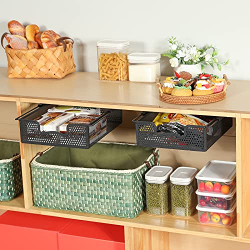 JKsmart 2-Pack Hanging Pullout Drawer Basket, Sliding Under Shelf Storage Basket, Under Cabinet Storage Organizer Wire Basket Attaches to Shelf, Space Saving for Kitchen Counter Pantry Cupboard