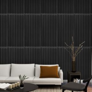 STICKGOO 6PCS 3D Wall Panels Peel and Stick, Main String Slat Wall Paneling, PVC Black 3D Wall Panels for Wall, Drop Ceiling Tiles for Interior Wall Decor, 23.6" x 47.2" x 6PCS, 46.5 Sq.Ft, Black