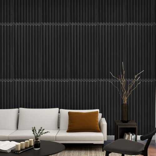 STICKGOO 6PCS 3D Wall Panels Peel and Stick, Main String Slat Wall Paneling, PVC Black 3D Wall Panels for Wall, Drop Ceiling Tiles for Interior Wall Decor, 23.6" x 47.2" x 6PCS, 46.5 Sq.Ft, Black