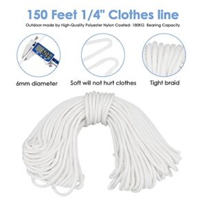 TooTaci Outdoor Clothesline Kit,Clothes Line Pulley Kit,5" Nylon Clothesline Pulley,150ft Polyester Clothes Line Ropes for Outside,Clotheslines S Separator Spreader,Clothesline Tightener,Hooks