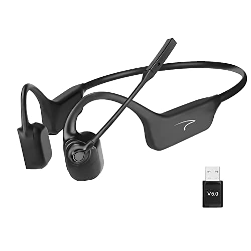 MAIRDI Bone Conduction Headphone with Mic Boom, with USB Dongle, Bluetooth Open Ear Headphone with AI Noise Canceling Microphone, Wireless Headset for Office Work Driving Sport Running Bicycling