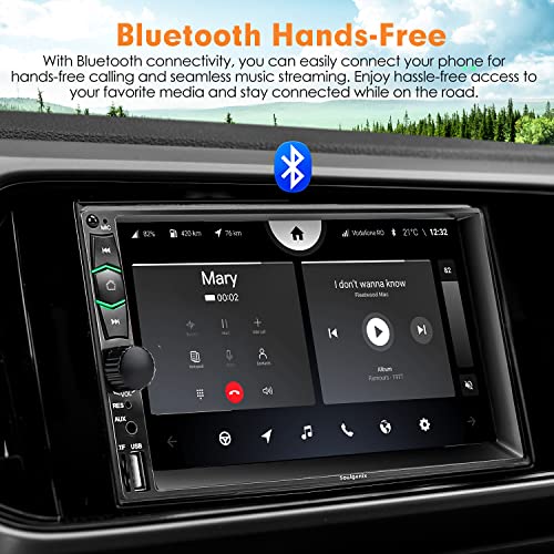 Soulgenix Double Din Car Stereo Wireless Apple CarPlay&Android Auto, 7-Inch FHD Touchscreen Car Radio with Bluetooth, Mirror Link, FM/USB/AUX/TF Ports, Subwoofer, Backup Camera Car Audio Receivers