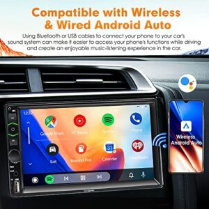 Soulgenix Double Din Car Stereo Wireless Apple CarPlay&Android Auto, 7-Inch FHD Touchscreen Car Radio with Bluetooth, Mirror Link, FM/USB/AUX/TF Ports, Subwoofer, Backup Camera Car Audio Receivers