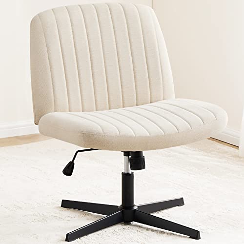 OLIXIS Cross Legged Armless Wide Adjustable Swivel Padded Home Office Desk Chair No Wheels, Beige