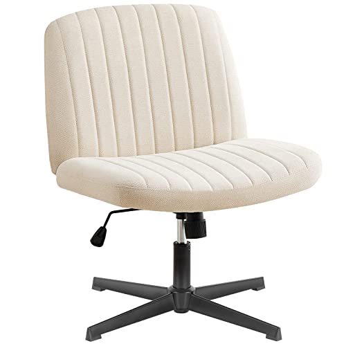 OLIXIS Cross Legged Armless Wide Adjustable Swivel Padded Home Office Desk Chair No Wheels, Beige