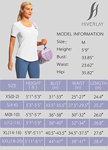 Hiverlay Workout Shirts for Women Short Sleeve Scoop Neck Tops Athletic Quick Dry Gym T-Shirts Yoga Running Tee White XXXL