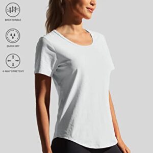 Hiverlay Workout Shirts for Women Short Sleeve Scoop Neck Tops Athletic Quick Dry Gym T-Shirts Yoga Running Tee White XXXL