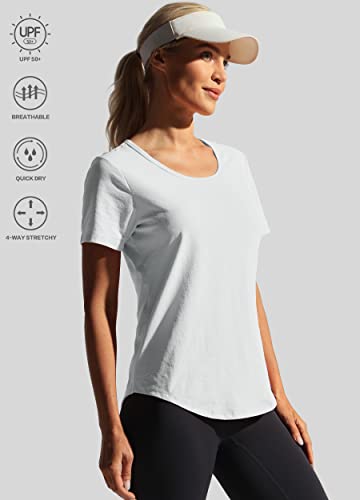 Hiverlay Workout Shirts for Women Short Sleeve Scoop Neck Tops Athletic Quick Dry Gym T-Shirts Yoga Running Tee White XXXL