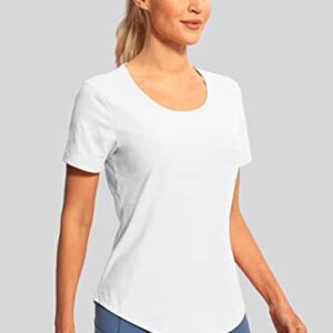 Hiverlay Workout Shirts for Women Short Sleeve Scoop Neck Tops Athletic Quick Dry Gym T-Shirts Yoga Running Tee White XXXL