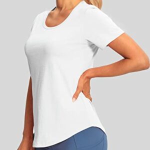 Hiverlay Workout Shirts for Women Short Sleeve Scoop Neck Tops Athletic Quick Dry Gym T-Shirts Yoga Running Tee White XXXL