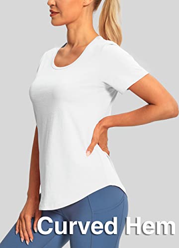 Hiverlay Workout Shirts for Women Short Sleeve Scoop Neck Tops Athletic Quick Dry Gym T-Shirts Yoga Running Tee White XXXL