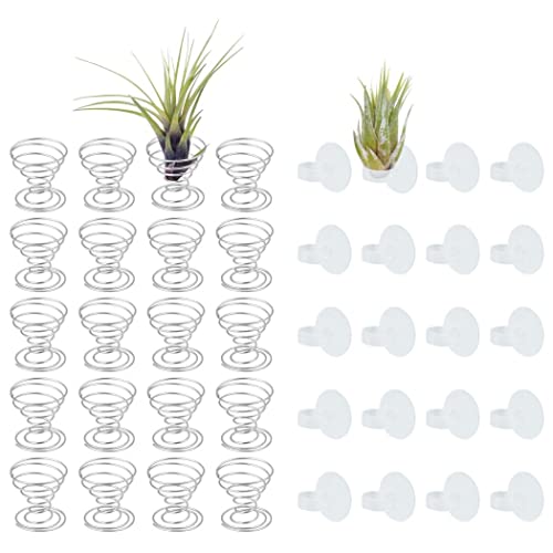 Homaisson 40 Packs Air Plant Stand Holders, Stainless Steel Plant Display Racks, Tillandsia Airplant Containers with Suction Cups, Stainless Steel Wire Stands