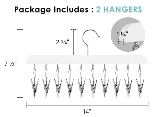 StorageWorks Hat Organizer, Hat Storage for Closet, Hat Racks for Baseball Caps, Set of 2 Cap Organizer with 10 Adjustable Stainless Steel Clips, Fits All Caps, White