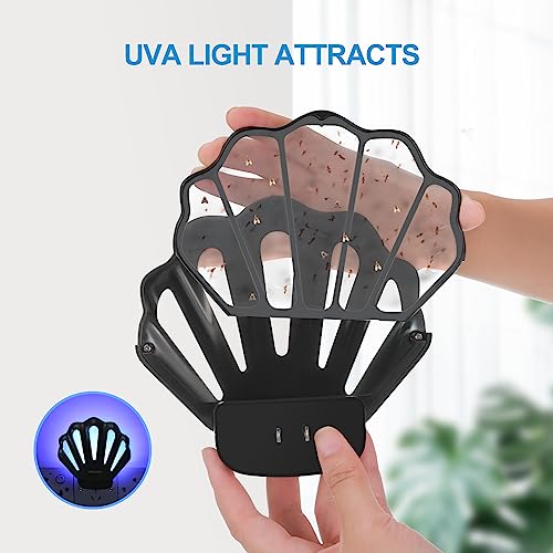 Flying Insect Trap HU002 Plug-in Fly Trap Indoor, Electric Bug Killer Indoor Gnat Catcher Fly Tapper with Night Light UV Attractant Catcher for Bedroom, Kitchen, Office (1 Pack, Black)