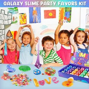 24+48 Galaxy Slime Party Favors for Kids, Slime Balls Pack Bulk Unicorn Mermaid Stress Relief Slime Gift Toys with Rings Slime Charms for Girls Boys 10-12, Crystal Clear Non-Sticky, Fluffy, Slime Kits