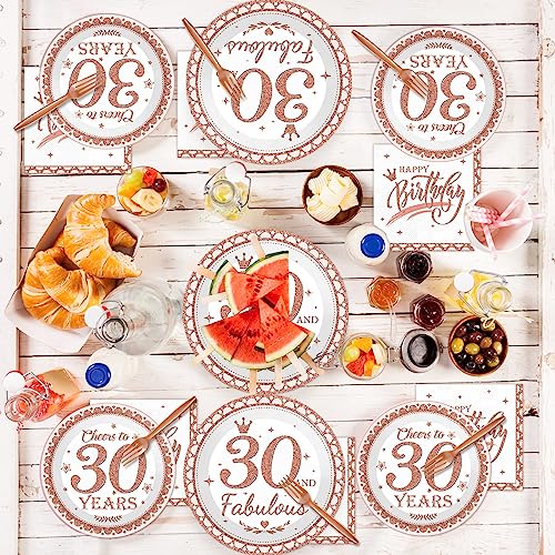 30th Birthday Plates and Napkins Rose Gold Party Supplies 30 and Fabulous Happy Birthday Tableware Set Cheers to 30 Years Party Decorations Table Decors for Women Girl 24 Guests