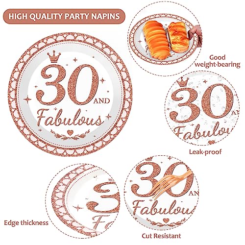 30th Birthday Plates and Napkins Rose Gold Party Supplies 30 and Fabulous Happy Birthday Tableware Set Cheers to 30 Years Party Decorations Table Decors for Women Girl 24 Guests