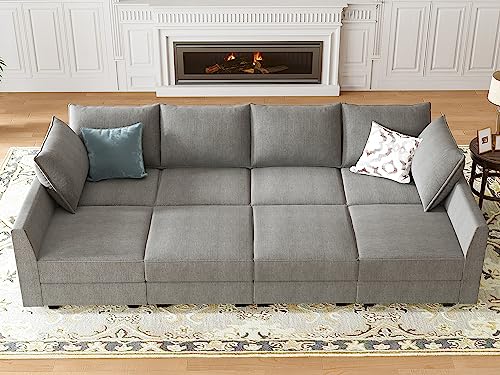 HONBAY Modular Sectional Sofa Bed with Ottomans U Shape Modular Couch Sectional Sleeper Modular Sofa with Storage Seats, Grey