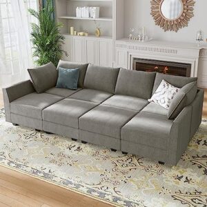 HONBAY Modular Sectional Sofa Bed with Ottomans U Shape Modular Couch Sectional Sleeper Modular Sofa with Storage Seats, Grey