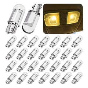 auceli 30 pcs led light bulbs 6000k, 12v error free interior bulbs for cars, dome map license plate glove box light, colored 194 wedge cob led bulbs, map lights, reading lights