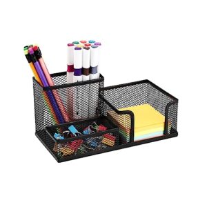 byjoph pen holder for desk mesh metal pencil holders pen cup marker holder desk caddy with sticky notes holder pen organizer for office supplies workspace school home black