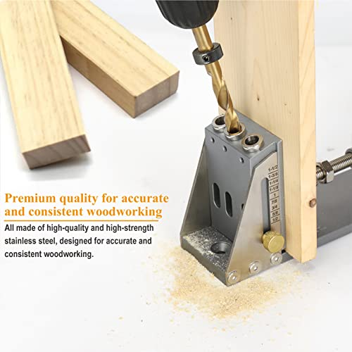 Pocket Hole Jig Kit, Professional Woodworking Pocket Screw Jip, Upgraded All-Metal Dowel Jig Kit for Carpentry Joinery Men