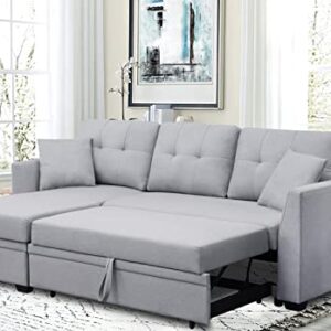 Sleeper Sectional Sofa Pull Out Sofa Bed for Small Spaces Small Sectional Couch Bed for Living Room with Storage Chaise for Apartment Bedroom,Guest Room, Grey