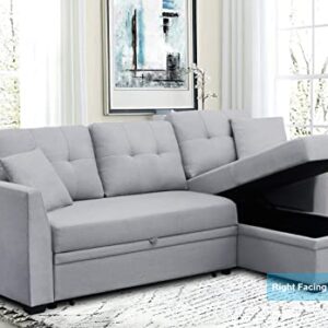 Sleeper Sectional Sofa Pull Out Sofa Bed for Small Spaces Small Sectional Couch Bed for Living Room with Storage Chaise for Apartment Bedroom,Guest Room, Grey