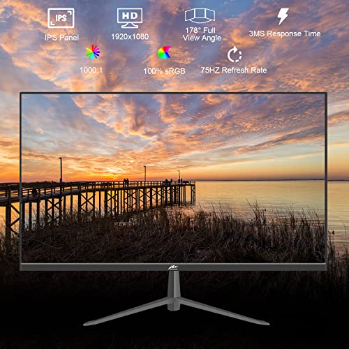 Kenowa Computer Monitor 24 Inch IPS Full HD 1080P Monitor 75Hz 100% sRGB PC Monitor HDMI VGA Port VESA 75 * 75mm Desktop Monitor, for Computer/Laptop/PS4/5/Switch/Xbox Black