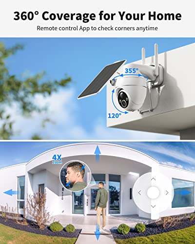 TKENPRO 2K Security Cameras Wireless Outdoor With Ultra HD Spotlight Color Night Vision, Solar Security Camera Outdoor With PIR Detection, Pan Tilt, 4X Digital Zoom, 2.4GHZ Wi-Fi, IP65 Waterproof