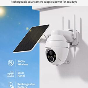 TKENPRO 2K Security Cameras Wireless Outdoor With Ultra HD Spotlight Color Night Vision, Solar Security Camera Outdoor With PIR Detection, Pan Tilt, 4X Digital Zoom, 2.4GHZ Wi-Fi, IP65 Waterproof